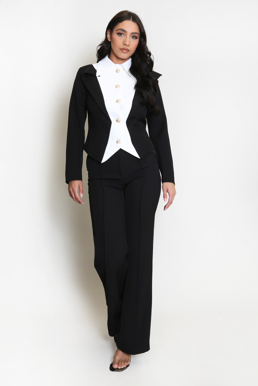 Structured Two Tone Fitted Blazer- Buy Fashion Wholesale in The UK