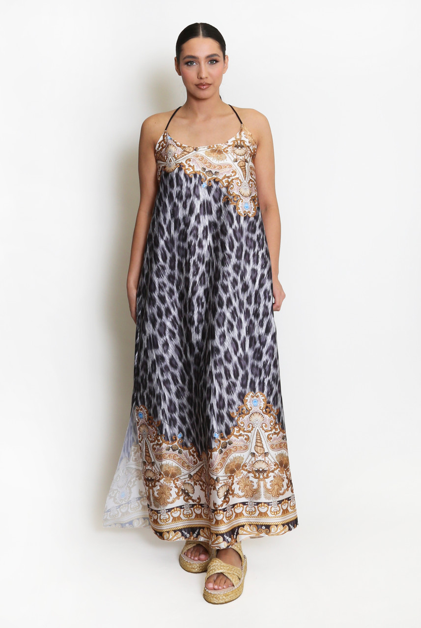 Animal Print Cross Back Maxi Dress- Buy Fashion Wholesale in The UK