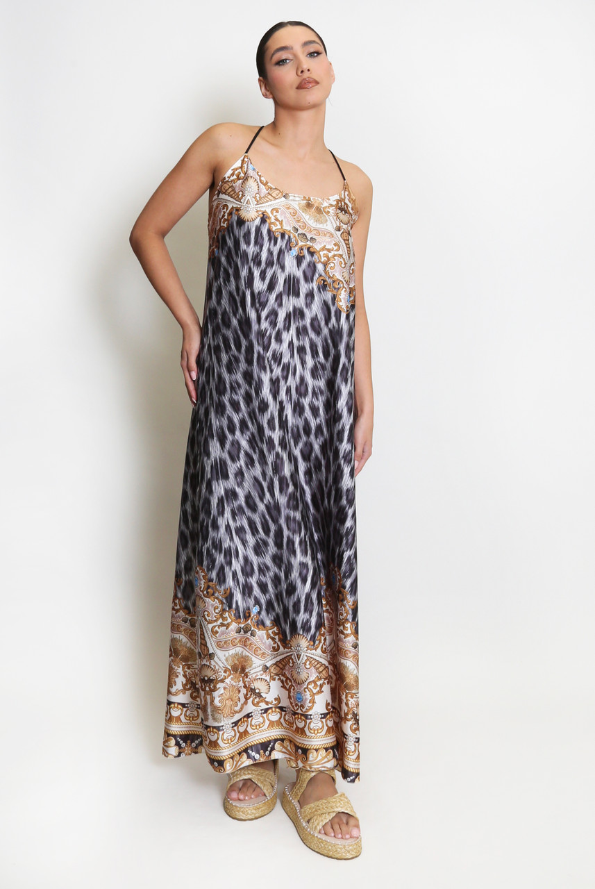 Animal Print Cross Back Maxi Dress- Buy Fashion Wholesale in The UK