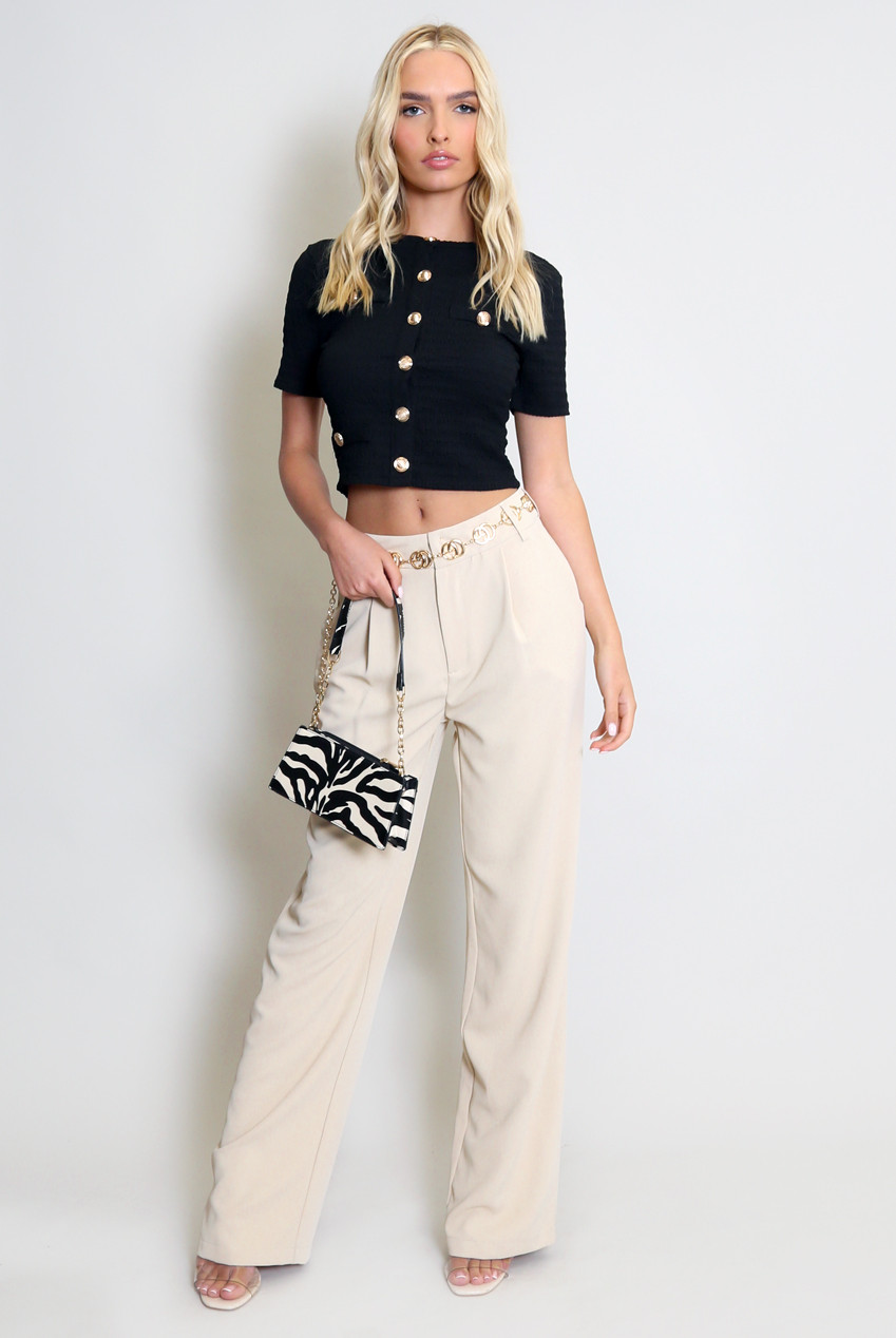 Button Front Short Sleeve Crop Top - Buy Fashion Wholesale in The UK
