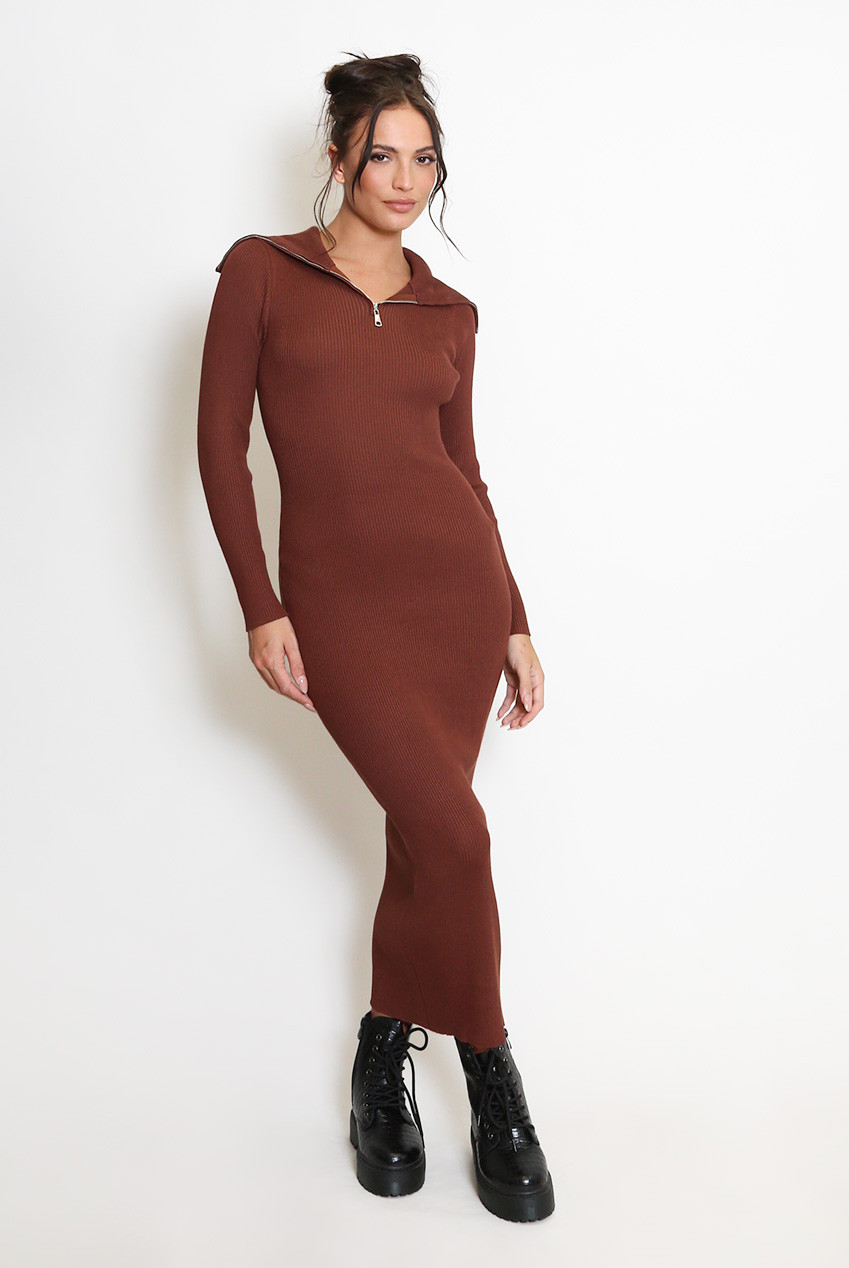 Fine Knit Zip Collar Midi Dress - Buy Fashion Wholesale in The UK