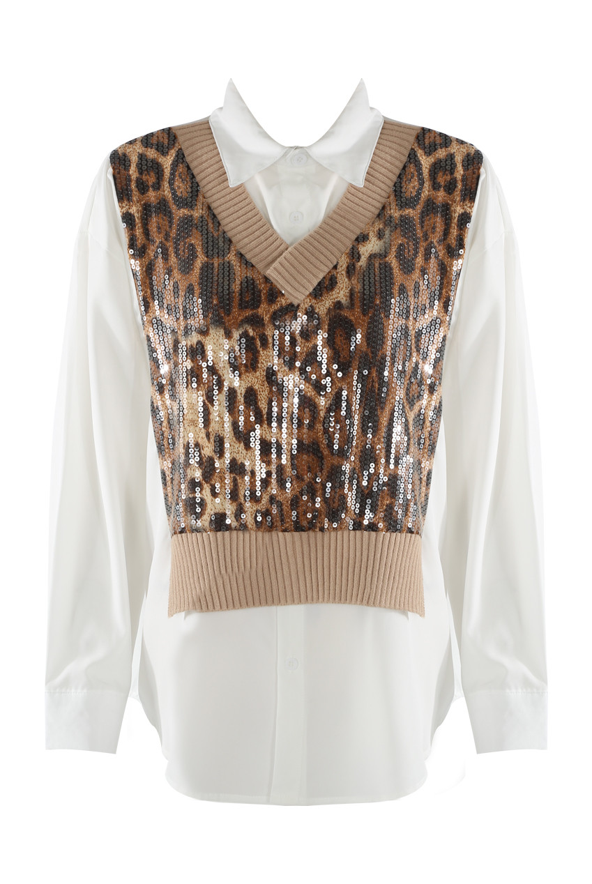 Leopard Sequin Sweater Front Shirt - Buy Fashion Wholesale in The UK