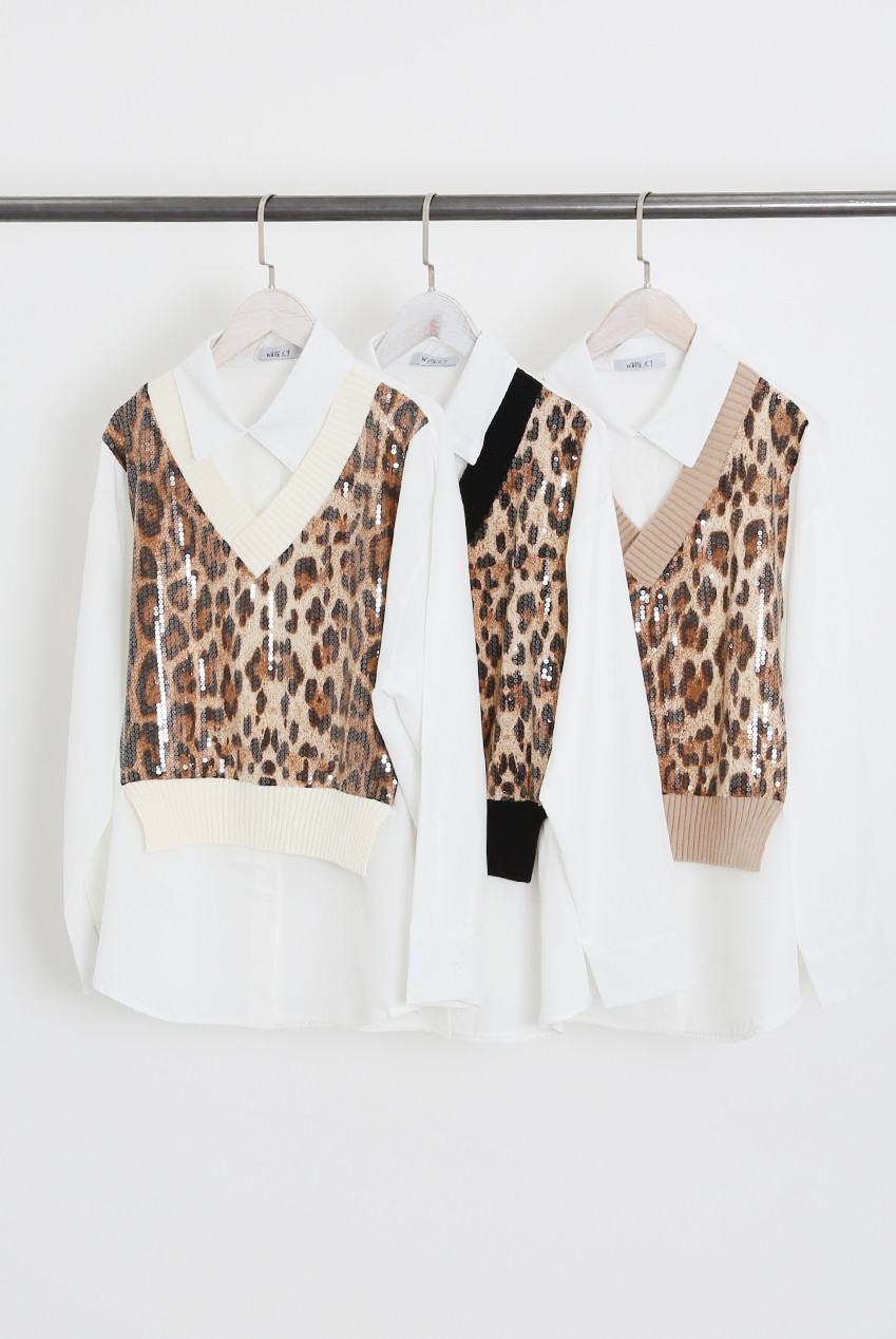 Leopard Sequin Sweater Front Shirt - Buy Fashion Wholesale in The UK