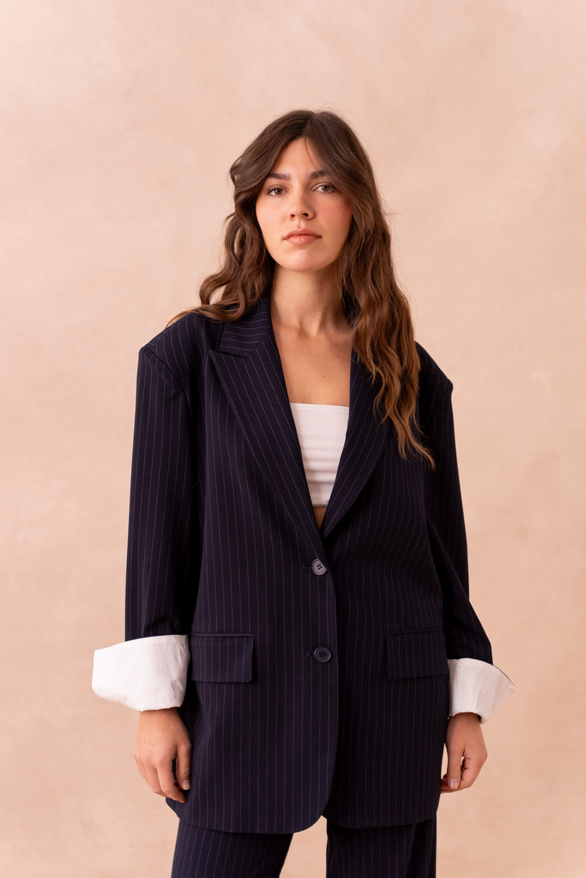 Pinstripe Roll Cuff Oversized Blazer- Buy Fashion Wholesale in The UK