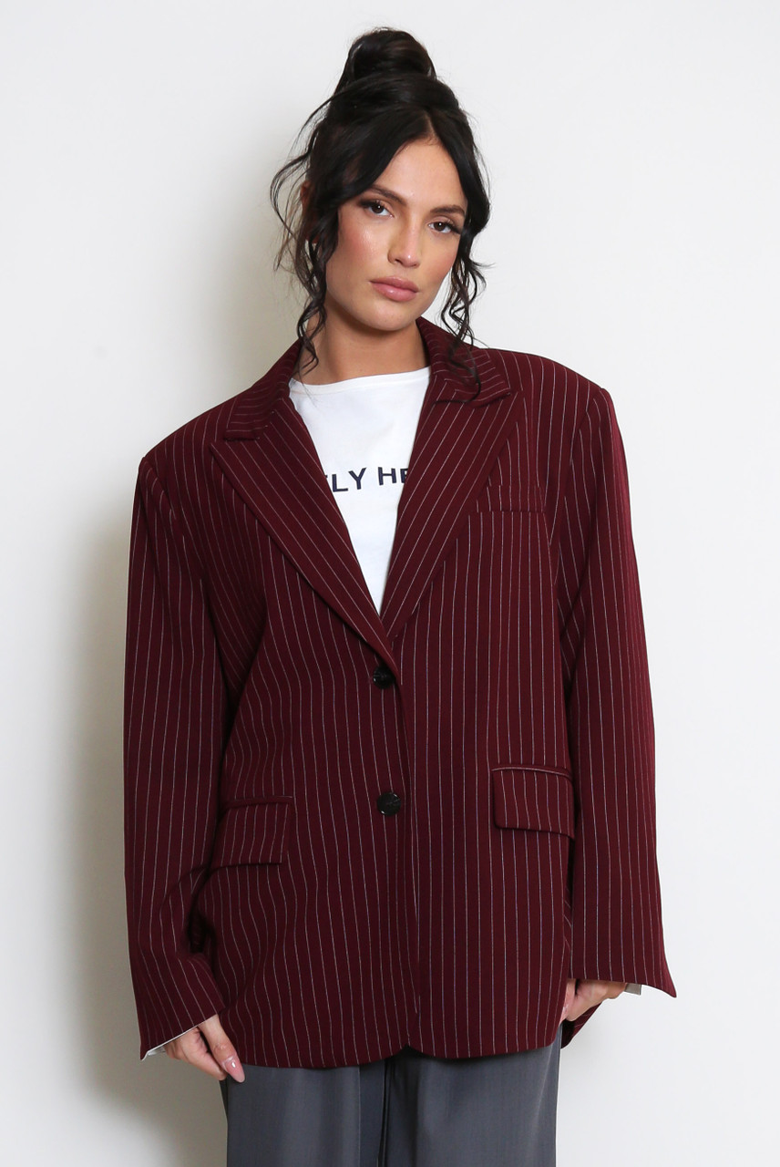 Pinstripe Roll Cuff Oversized Blazer- Buy Fashion Wholesale in The UK