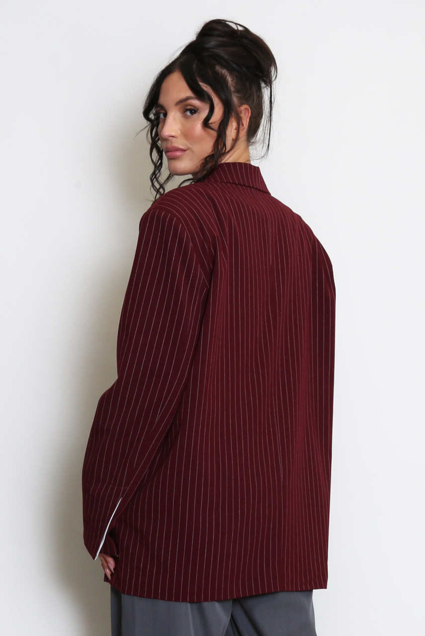 Pinstripe Roll Cuff Oversized Blazer- Buy Fashion Wholesale in The UK