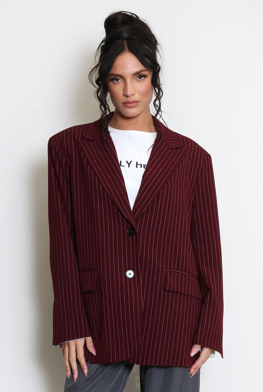 Pinstripe Roll Cuff Oversized Blazer- Buy Fashion Wholesale in The UK
