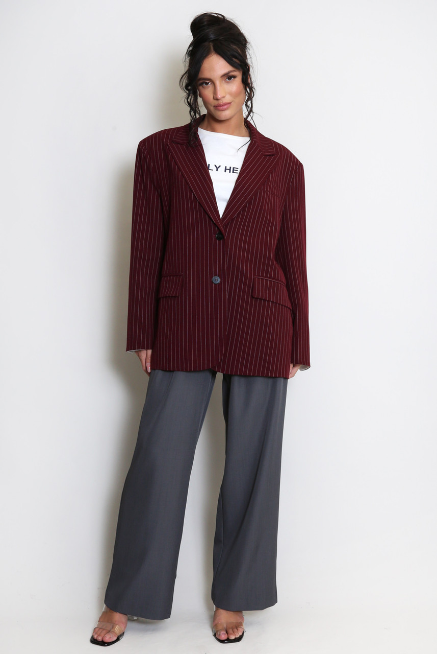 Pinstripe Roll Cuff Oversized Blazer- Buy Fashion Wholesale in The UK