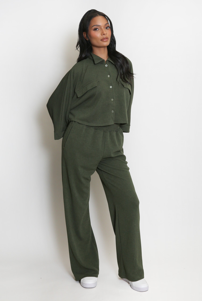 Casual Boxy Cropped Shirt And Trouser Set- Buy Fashion Wholesale in The UK