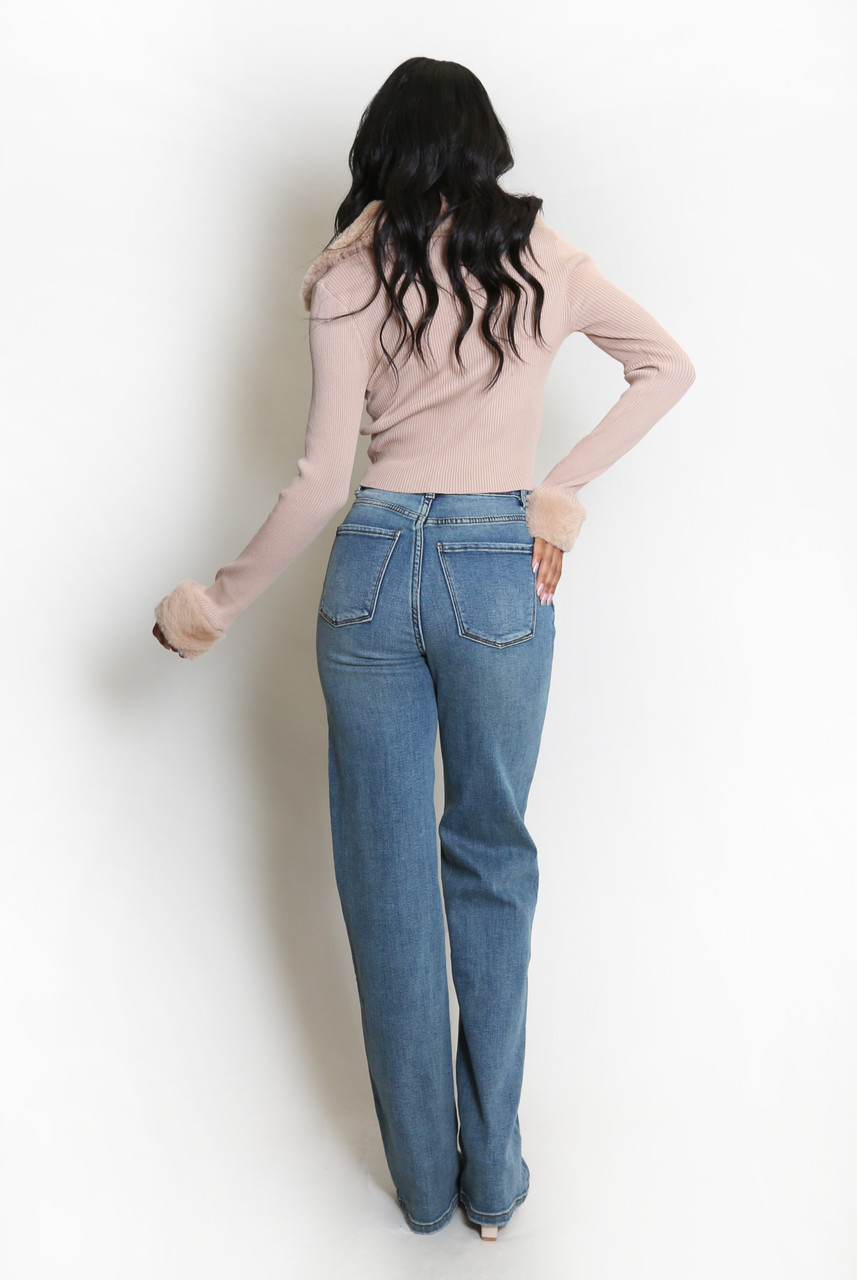 Faux Fur Collar And Cuff Ribbed Knit Jumper - Buy Fashion Wholesale in ...