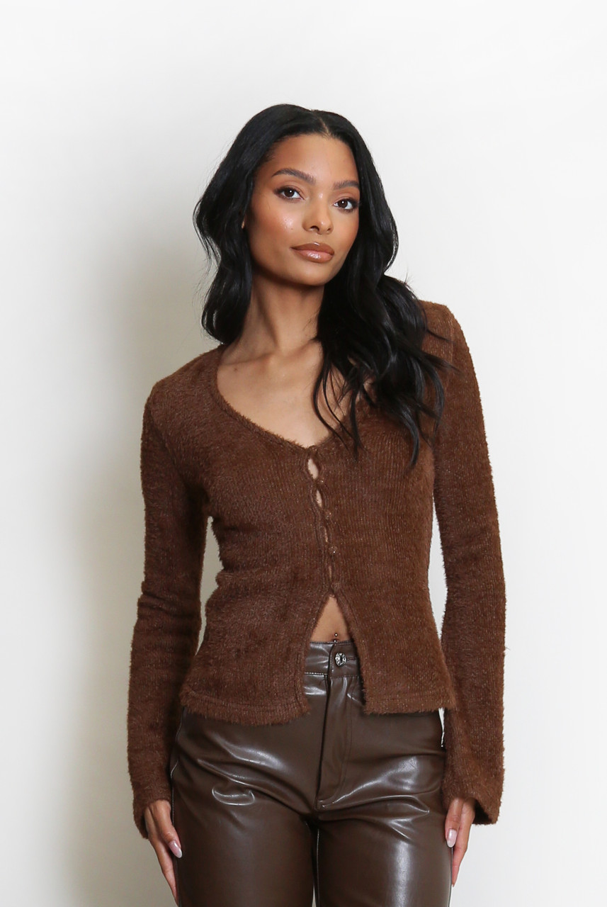 Fluffy Knit Flare Cuff Cardigan - Buy Fashion Wholesale in The UK