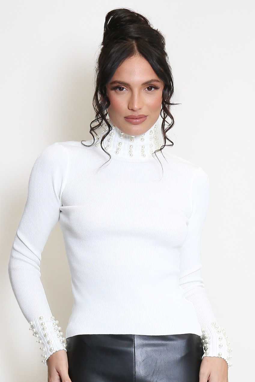 Ribbed Pearl Collar And Cuff Jumper- Buy Fashion Wholesale in The UK