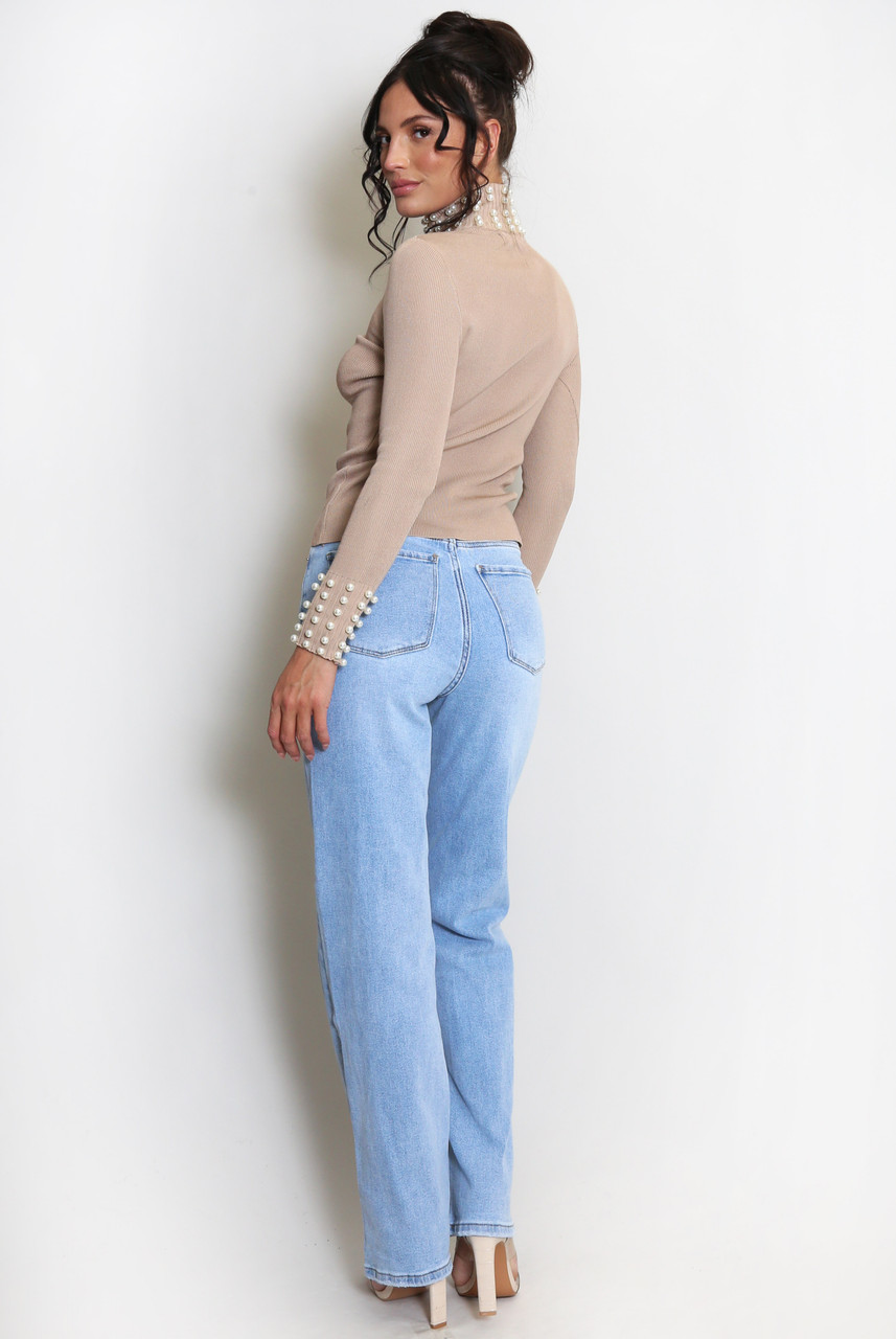 Ribbed Pearl Collar And Cuff Jumper- Buy Fashion Wholesale in The UK