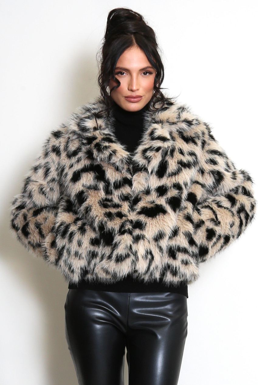 Leopard Faux Fur Lapel Jacket - Buy Fashion Wholesale in The UK