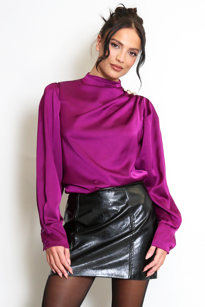 Satin Blouse With Button Shoulder- Buy Fashion Wholesale in The UK
