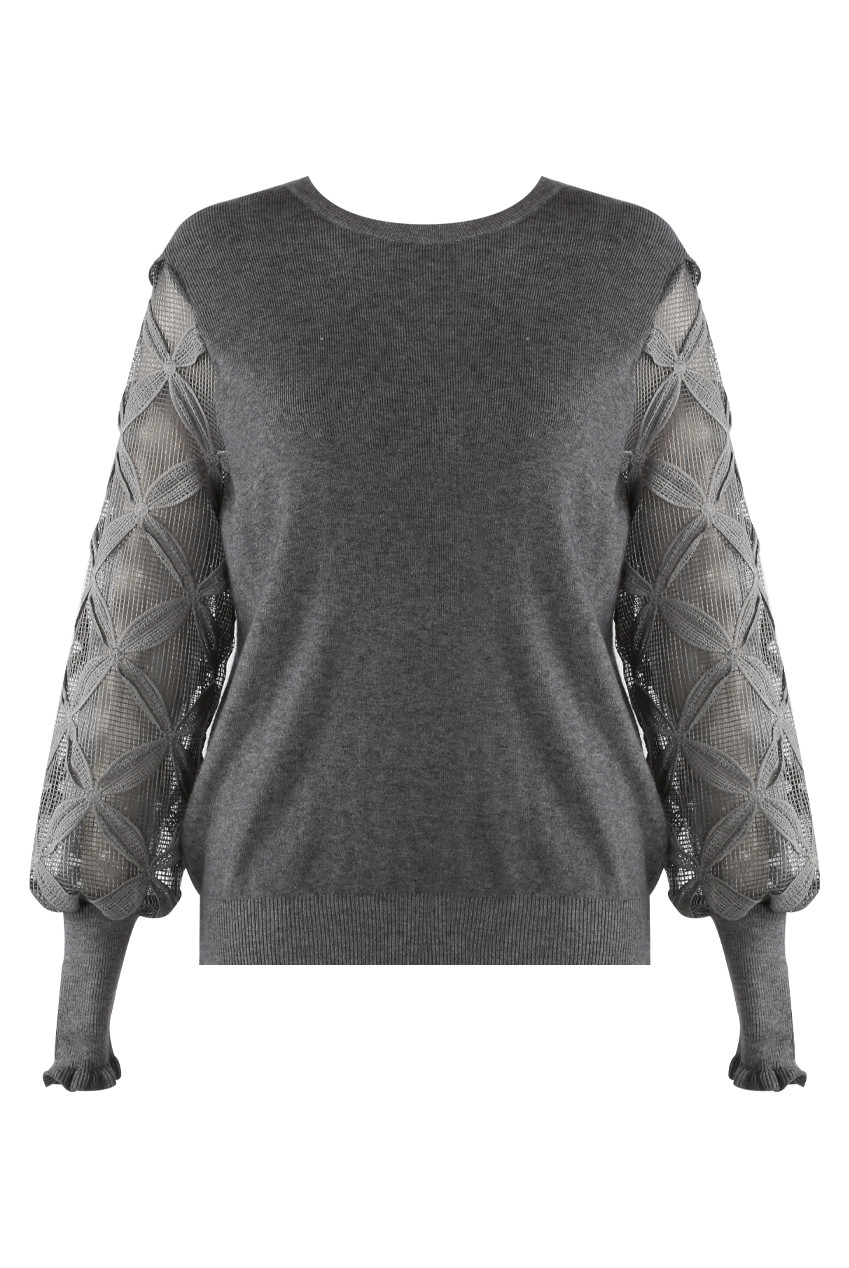 Sheer Lattice Sleeve Fine Knit Jumper - Buy Fashion Wholesale in The UK