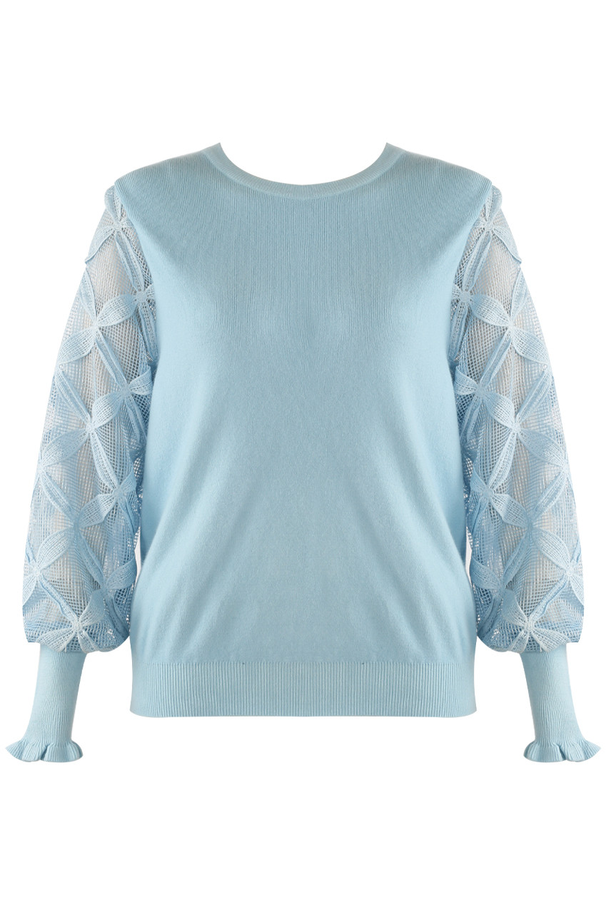 Sheer Lattice Sleeve Fine Knit Jumper - Buy Fashion Wholesale in The UK