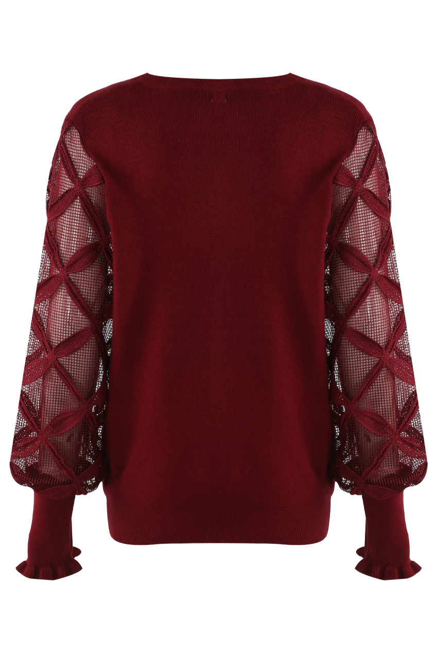 Sheer Lattice Sleeve Fine Knit Jumper - Buy Fashion Wholesale in The UK