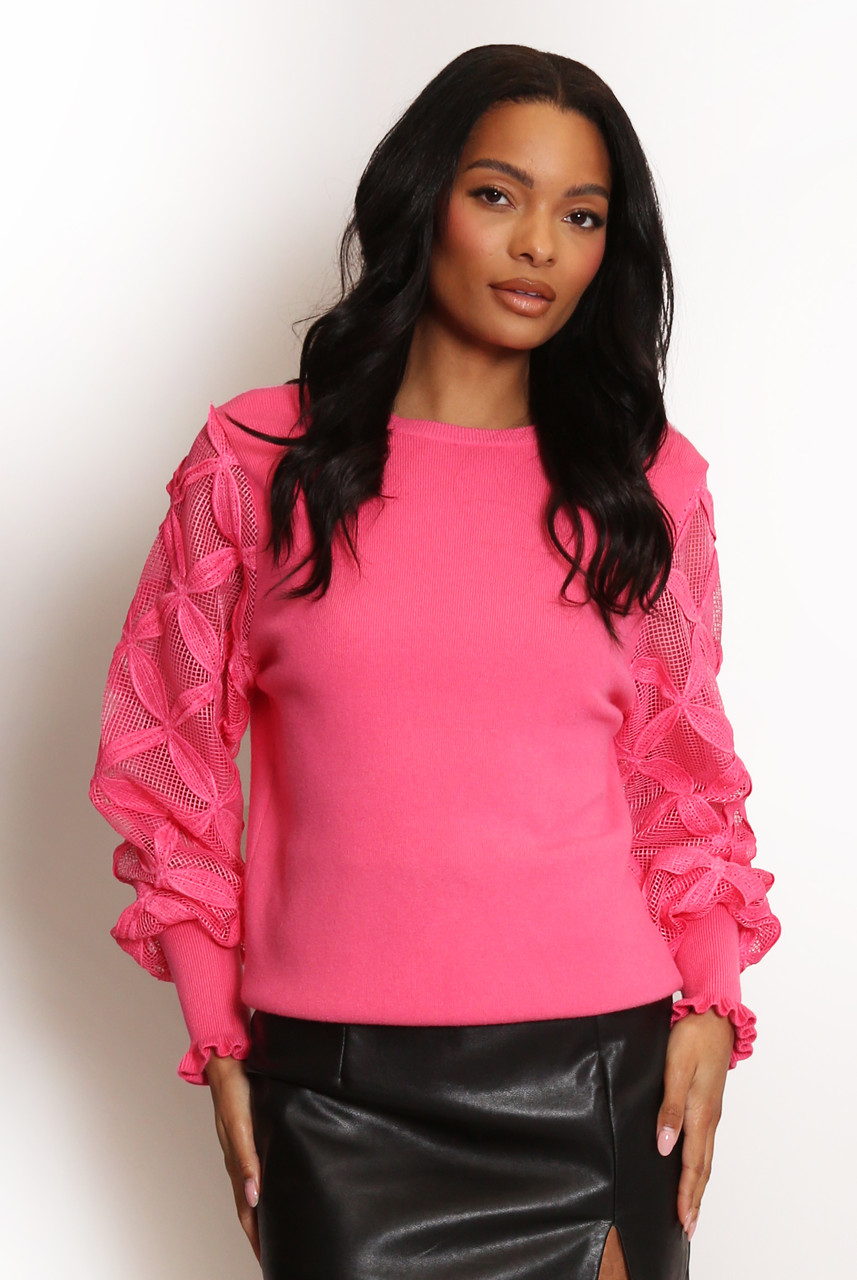 Sheer Lattice Sleeve Fine Knit Jumper - Buy Fashion Wholesale in The UK