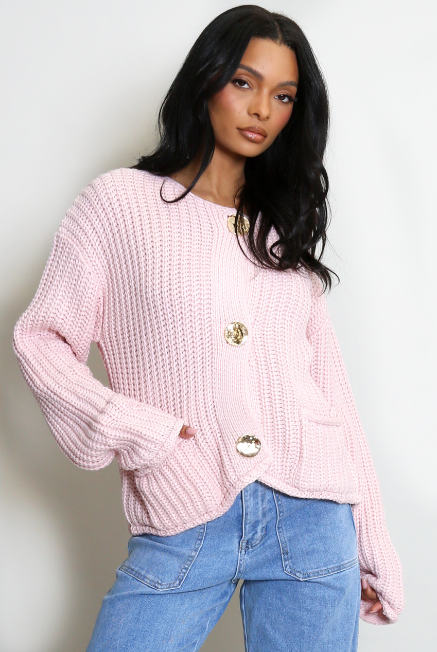 Cable Knit Cardigan With Embossed Buttons- Buy Fashion Wholesale in The UK