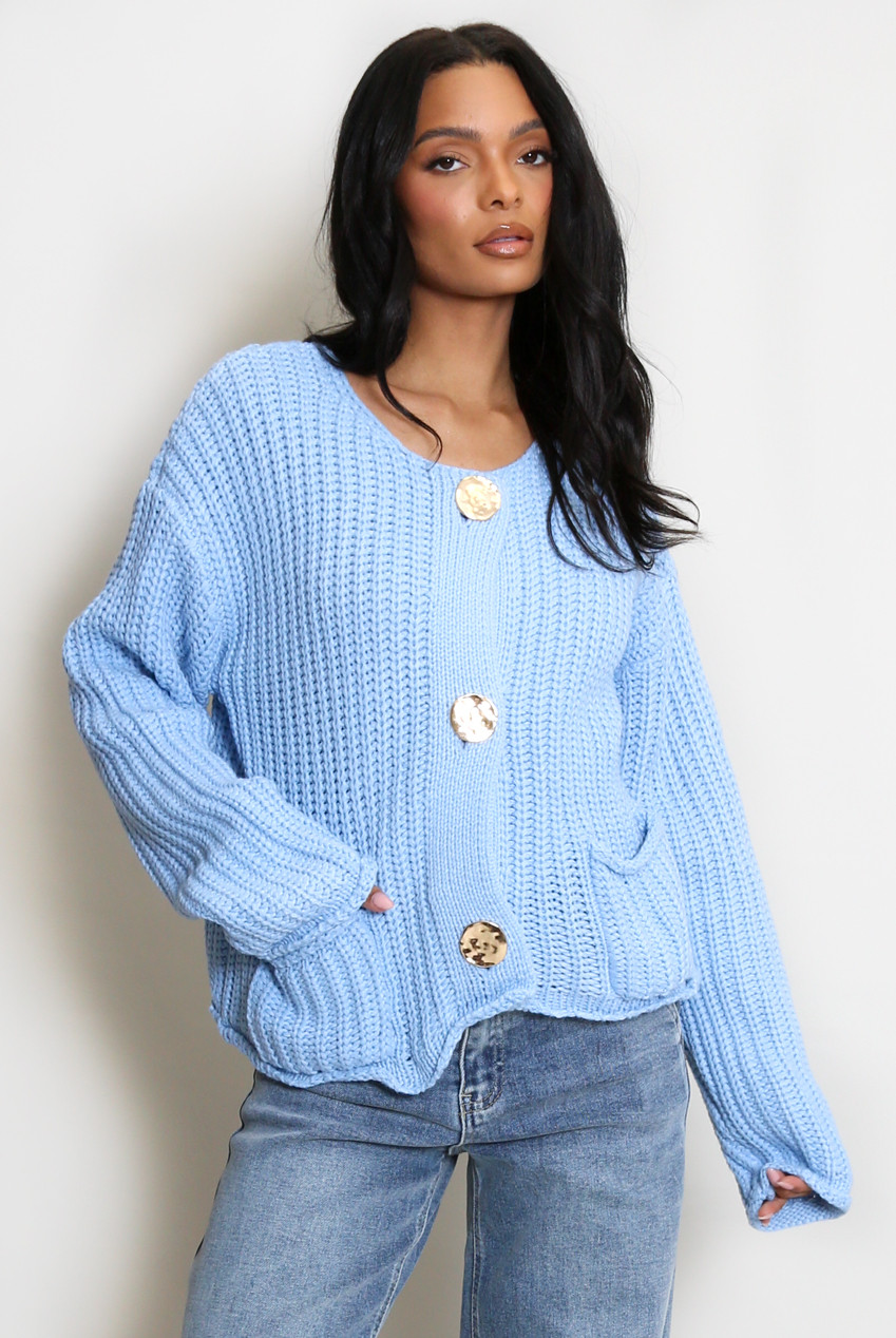 Cable Knit Cardigan With Embossed Buttons- Buy Fashion Wholesale in The UK