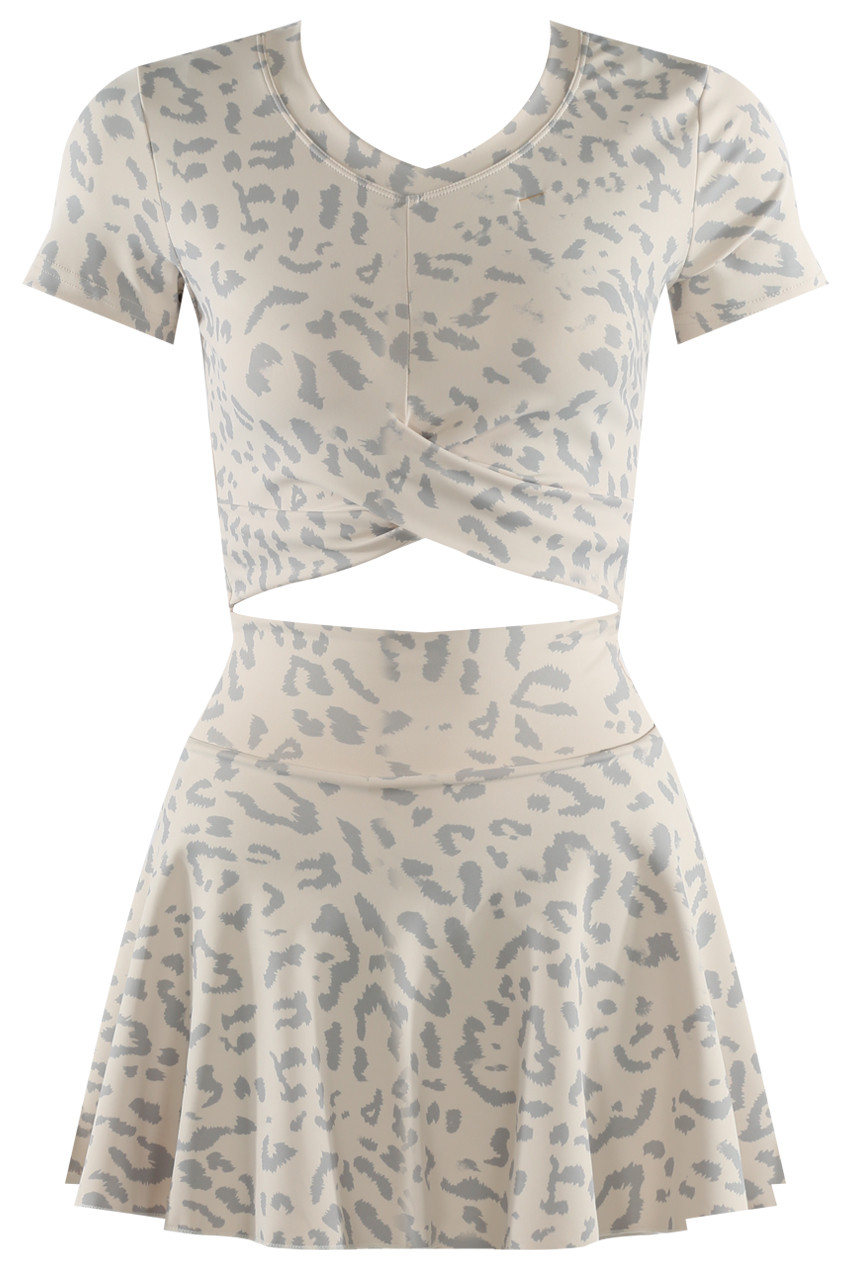 Leopard Print Crop Top And Skort Gym Set - Buy Fashion Wholesale in The UK