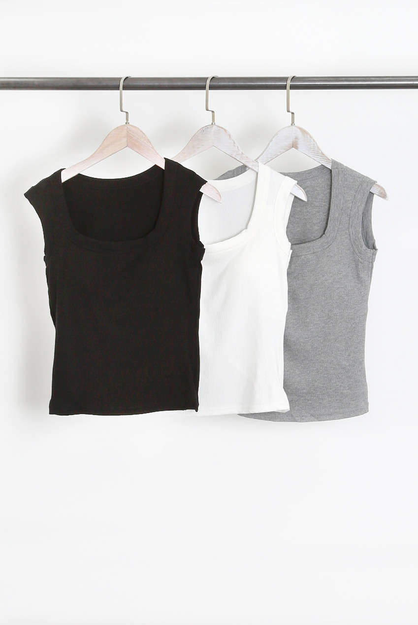 Square Neck Ribbed Basic Top - Buy Fashion Wholesale in The UK