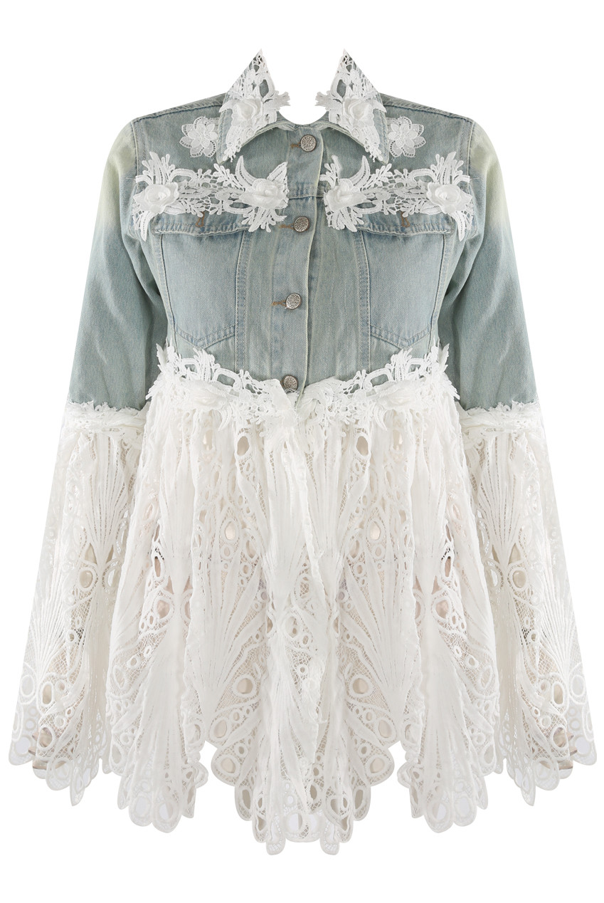 Denim Jacket with Lace Hem - Buy Fashion Wholesale in The UK