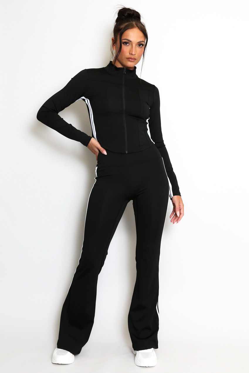 Zip Top And Side Stripe Flare Leg Gym Set - Buy Fashion Wholesale in The UK