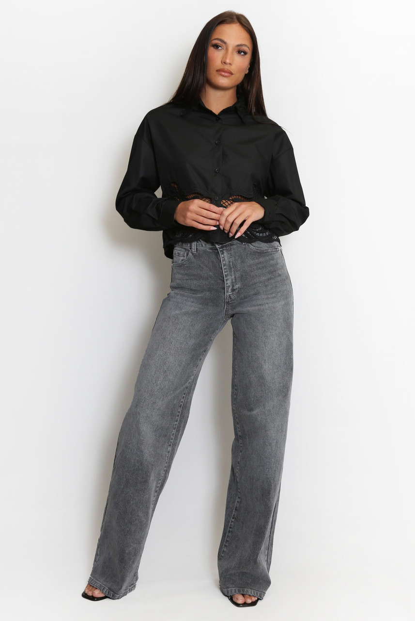 Laser Cut Hem Cropped Blouse - Buy Fashion Wholesale in The UK