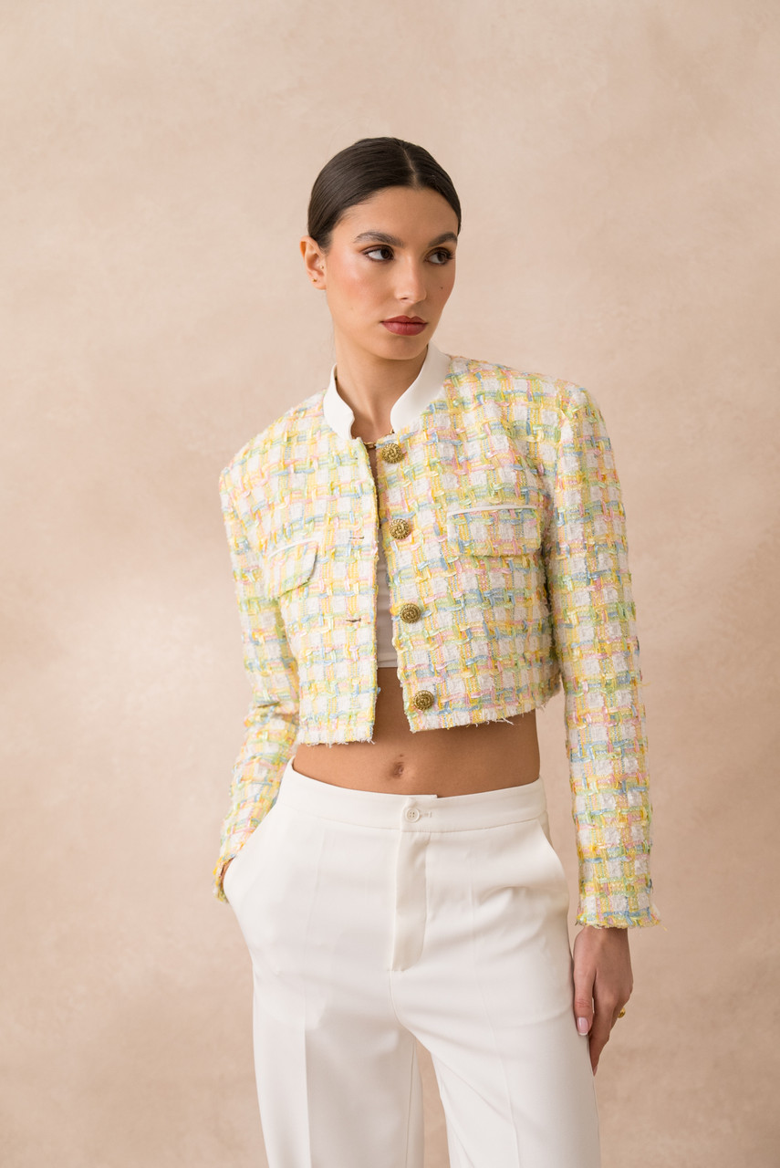 Check Tweed Boxy Cropped Blazer- Buy Fashion Wholesale in The UK