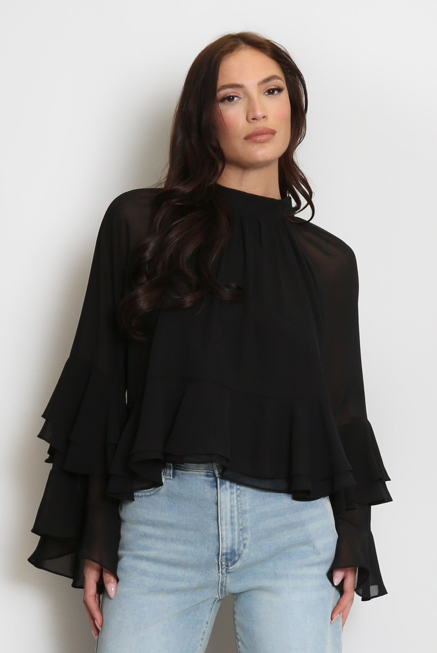 Chiffon Ruffle High Neck Blouse - Buy Fashion Wholesale in The UK