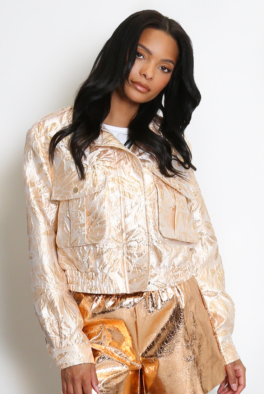 Jacquard Floral Print Cargo Bomber Jacket - Buy Fashion Wholesale in The UK