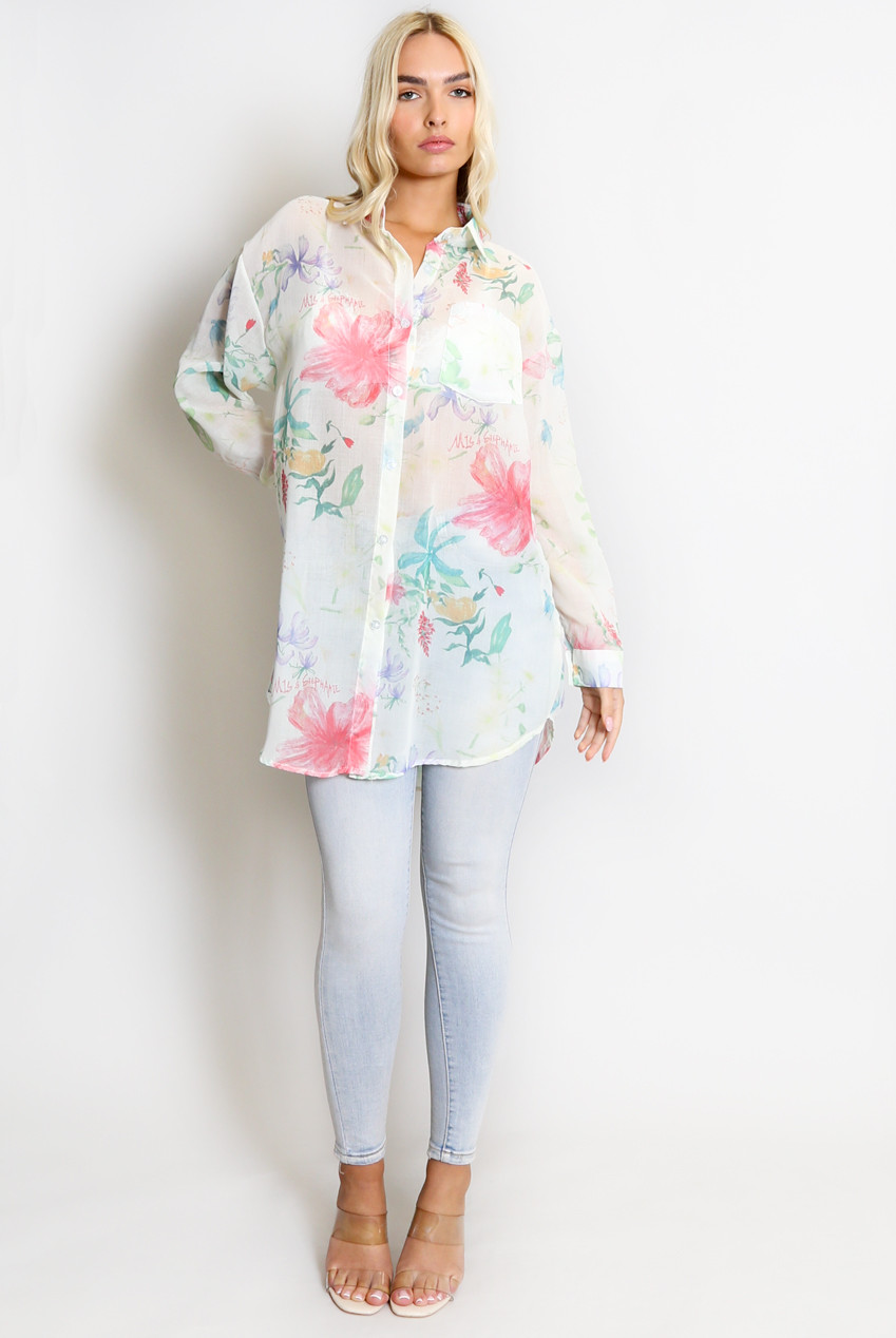 Sheer Printed Longline Blouse - Buy Fashion Wholesale in The UK