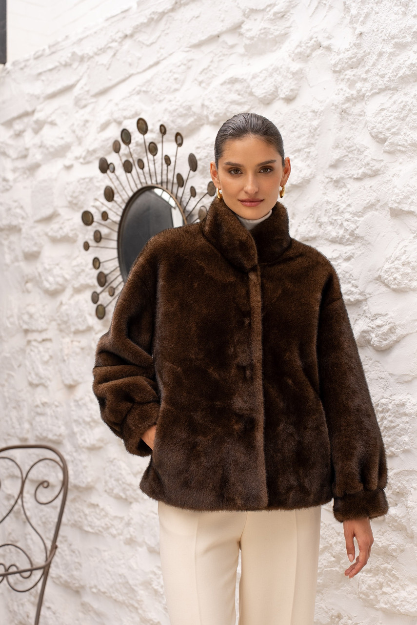 High Neck Faux Fur Jacket - Buy Fashion Wholesale in The UK