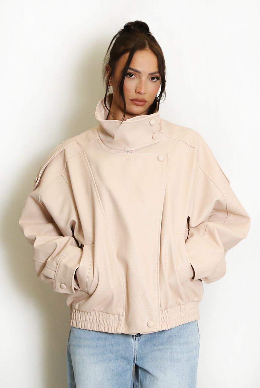 Faux Leather High Neck Jacket - Buy Fashion Wholesale in The UK