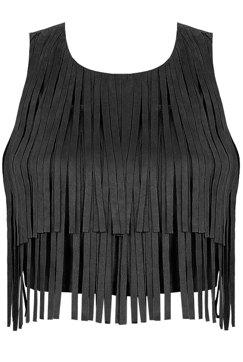 Black Fringe Crop Top - Babez London