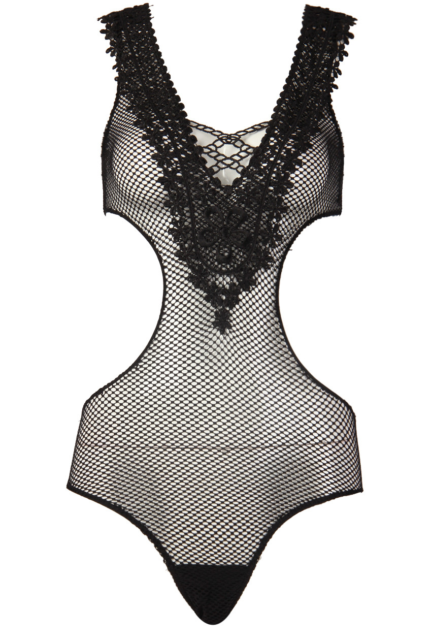 Lace Plunge Neck Fish Net Bodysuit - Buy Fashion Wholesale in The UK