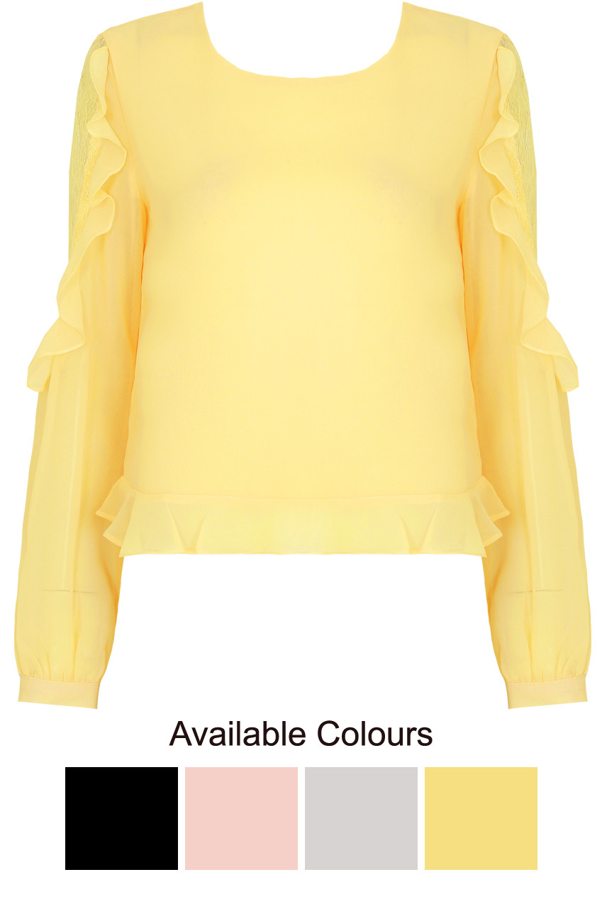Ruffle Sleeve Netted Tops -4 Colours- Buy Fashion Wholesale in The UK