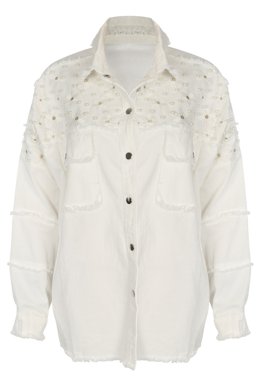Embroidered Frayed Denim Shacket - Buy Fashion Wholesale in The UK