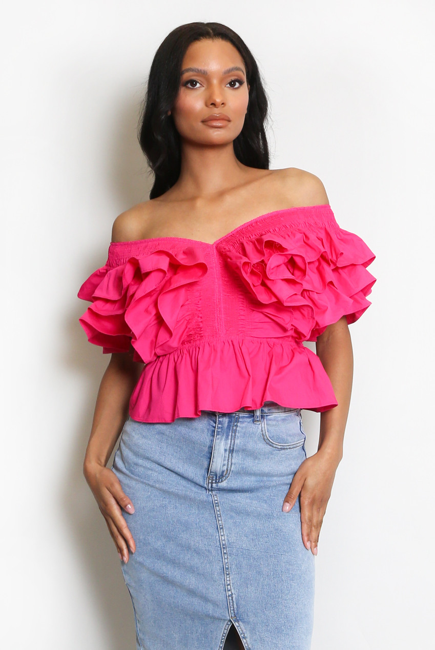 Ruffle V Neck Peplum Top - Buy Fashion Wholesale in The UK