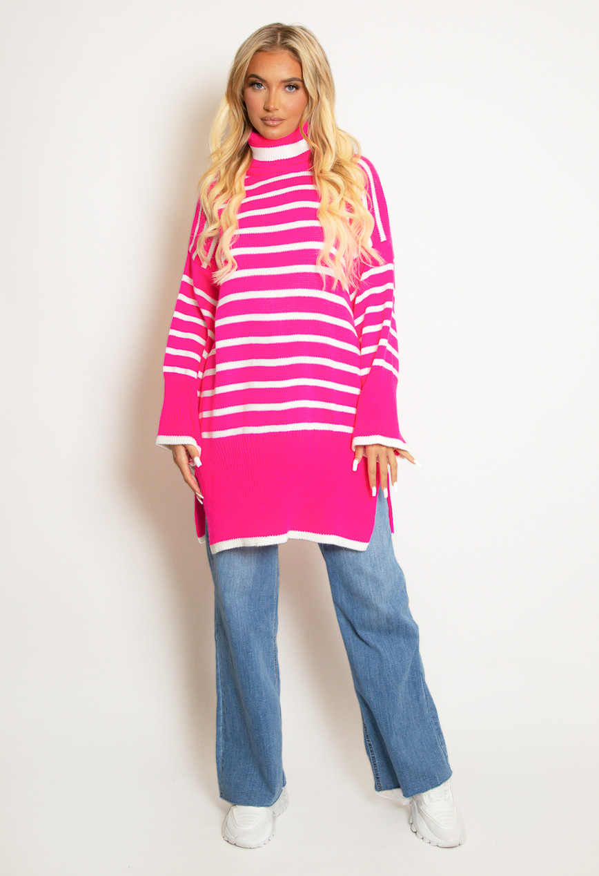 Striped Roll Neck Knitted Jumper - Buy Fashion Wholesale in The UK