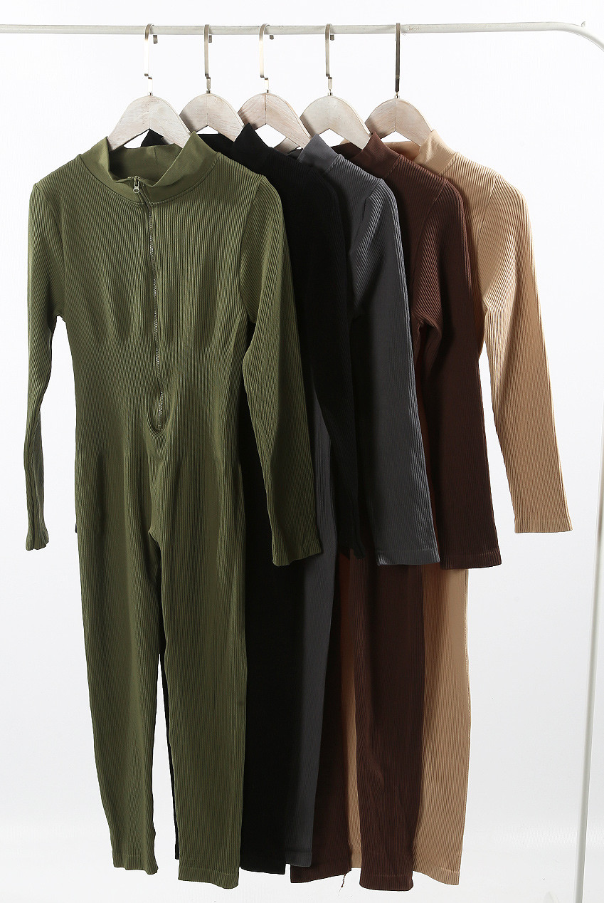 Ribbed High Neck Zip Front Unitard - Buy Fashion Wholesale in The UK