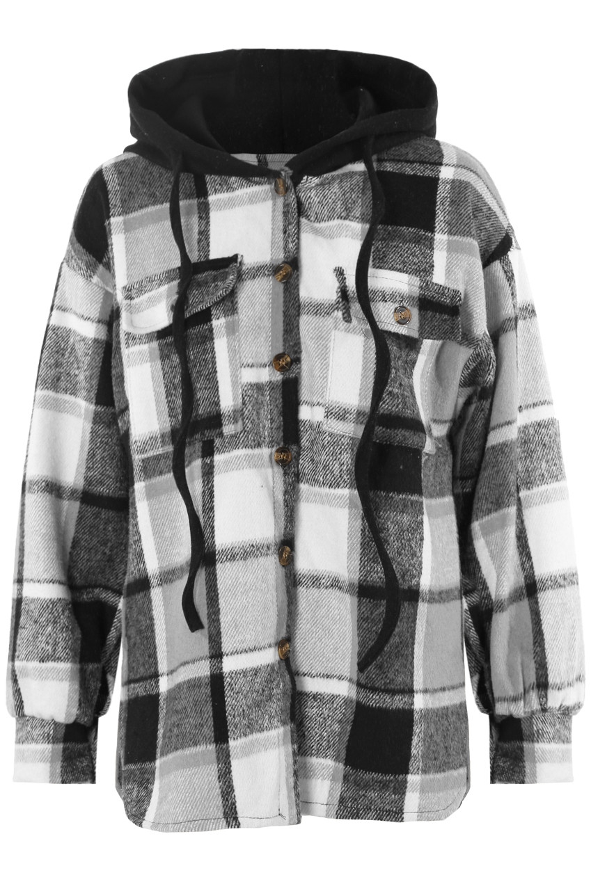 Check Hooded Shacket- Buy Fashion Wholesale in The UK