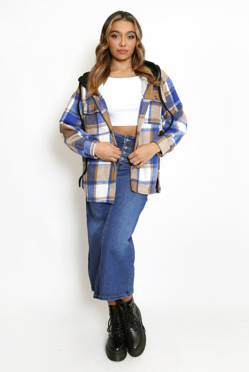 Check Hooded Shacket- Buy Fashion Wholesale in The UK