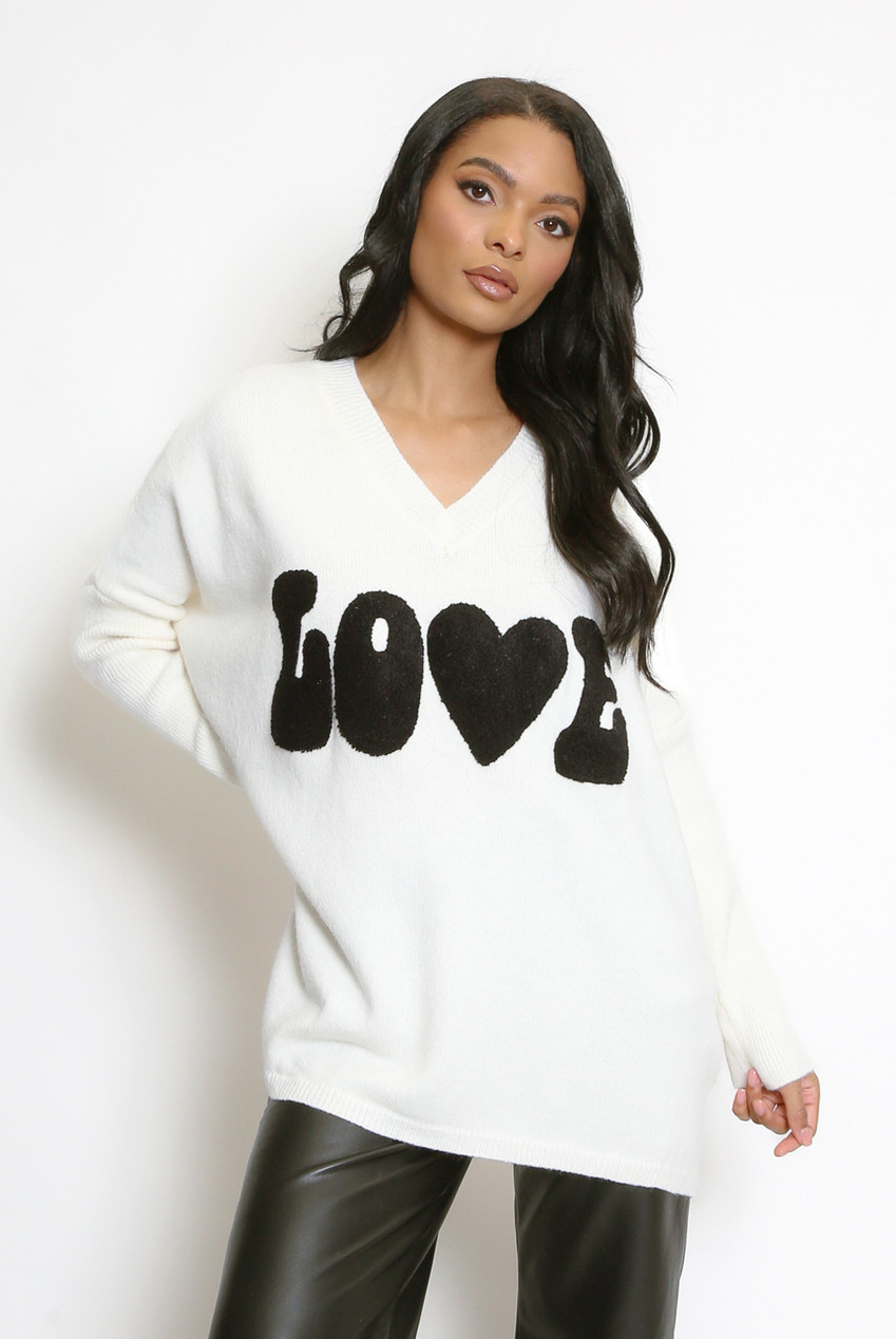 Love Slogan V Neck Jumper - Buy Fashion Wholesale in The UK