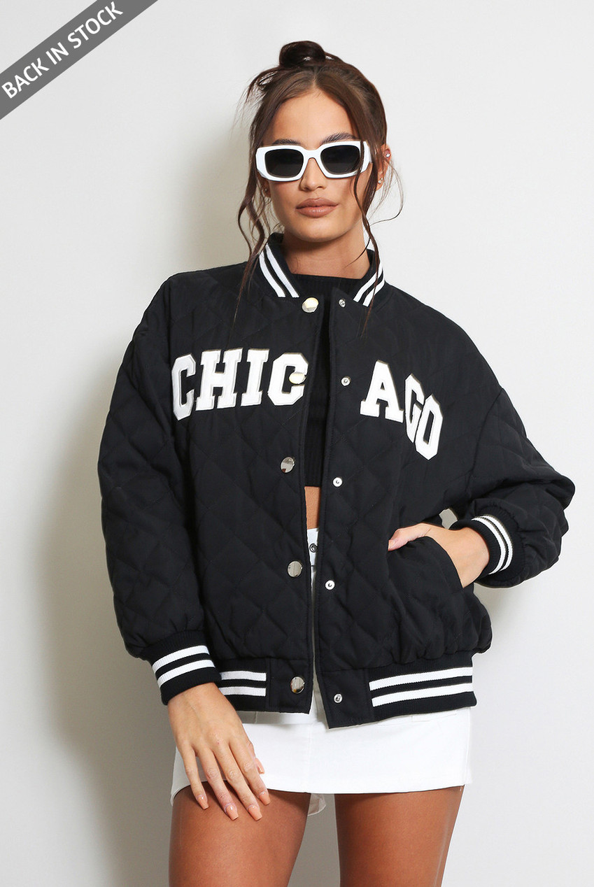 Chicago Slogan Quilted Jacket - Buy Fashion Wholesale in The UK