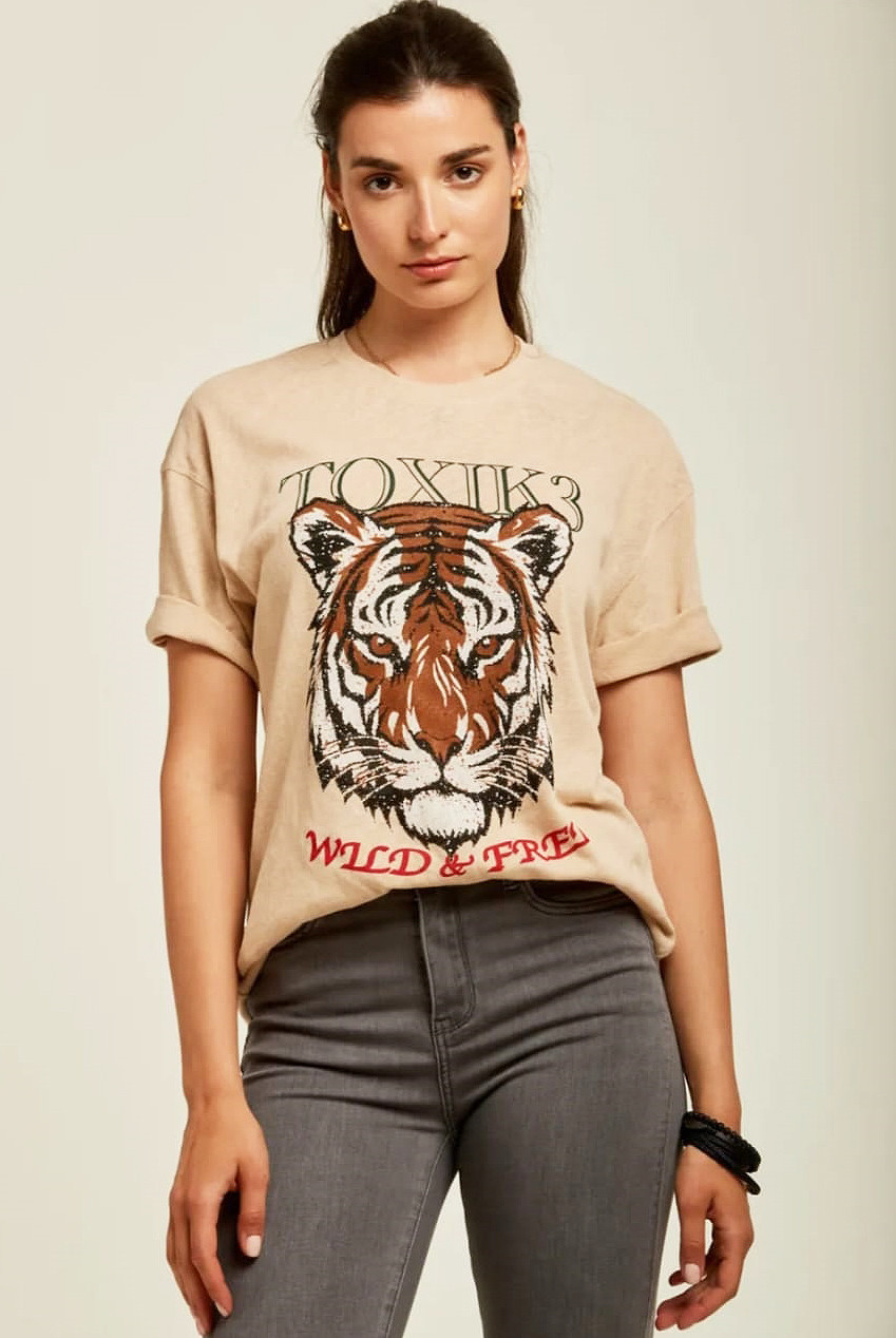 Tiger Print Wild & Free Slogan T-Shirt - Buy Fashion Wholesale in The UK