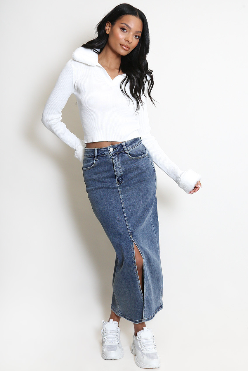 Faux Fur Collar And Cuff Ribbed Knit Jumper - Buy Fashion Wholesale in ...