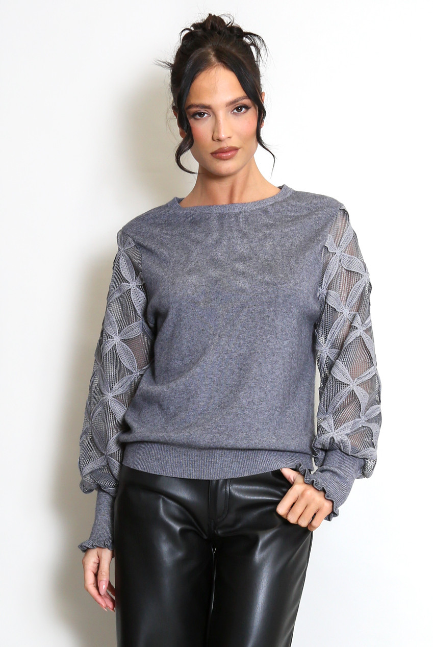 Sheer Lattice Sleeve Fine Knit Jumper - Buy Fashion Wholesale in The UK